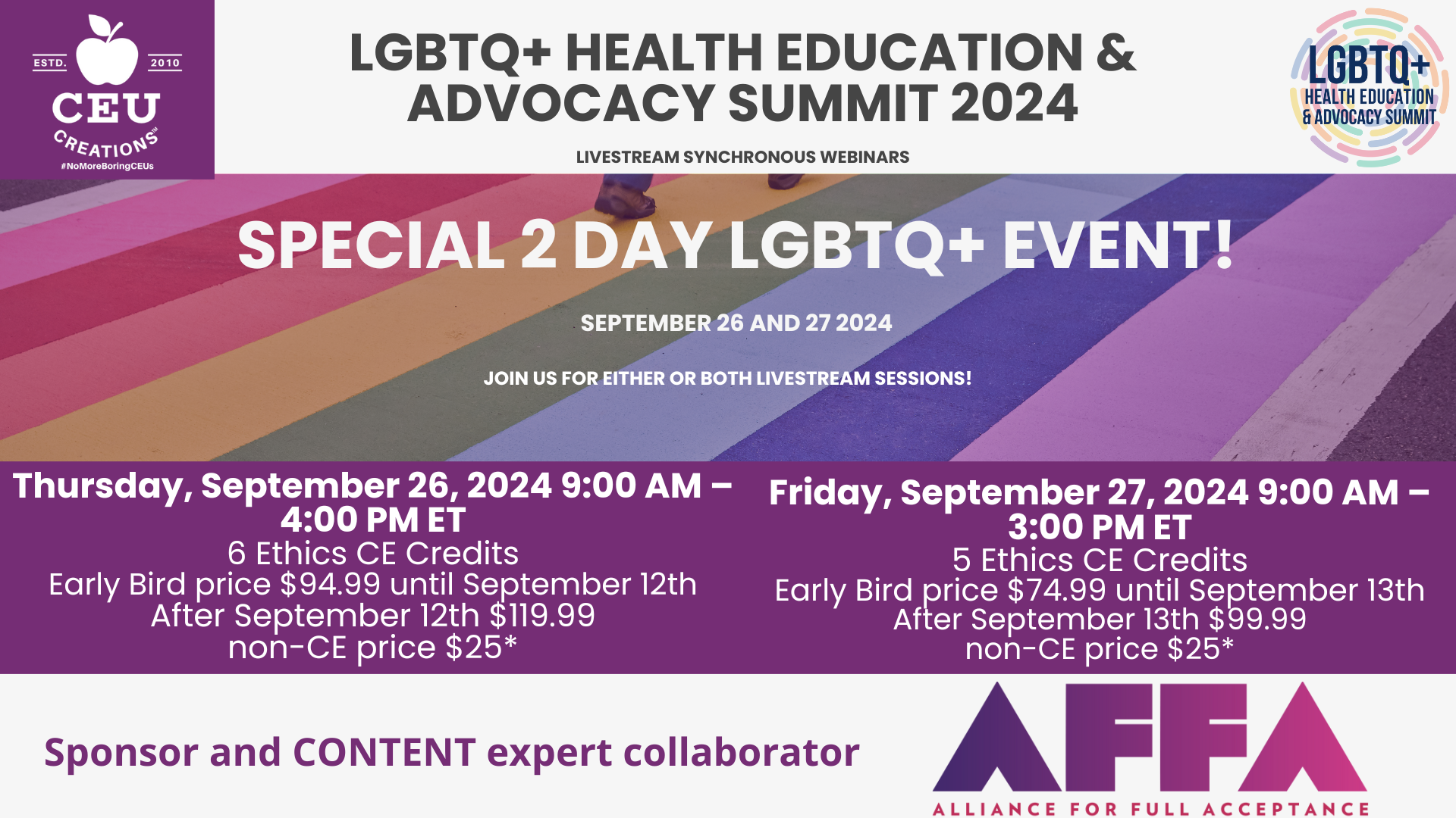 TWO DAY Special Event! LGBTQ+ Health Education and Advocacy Summit